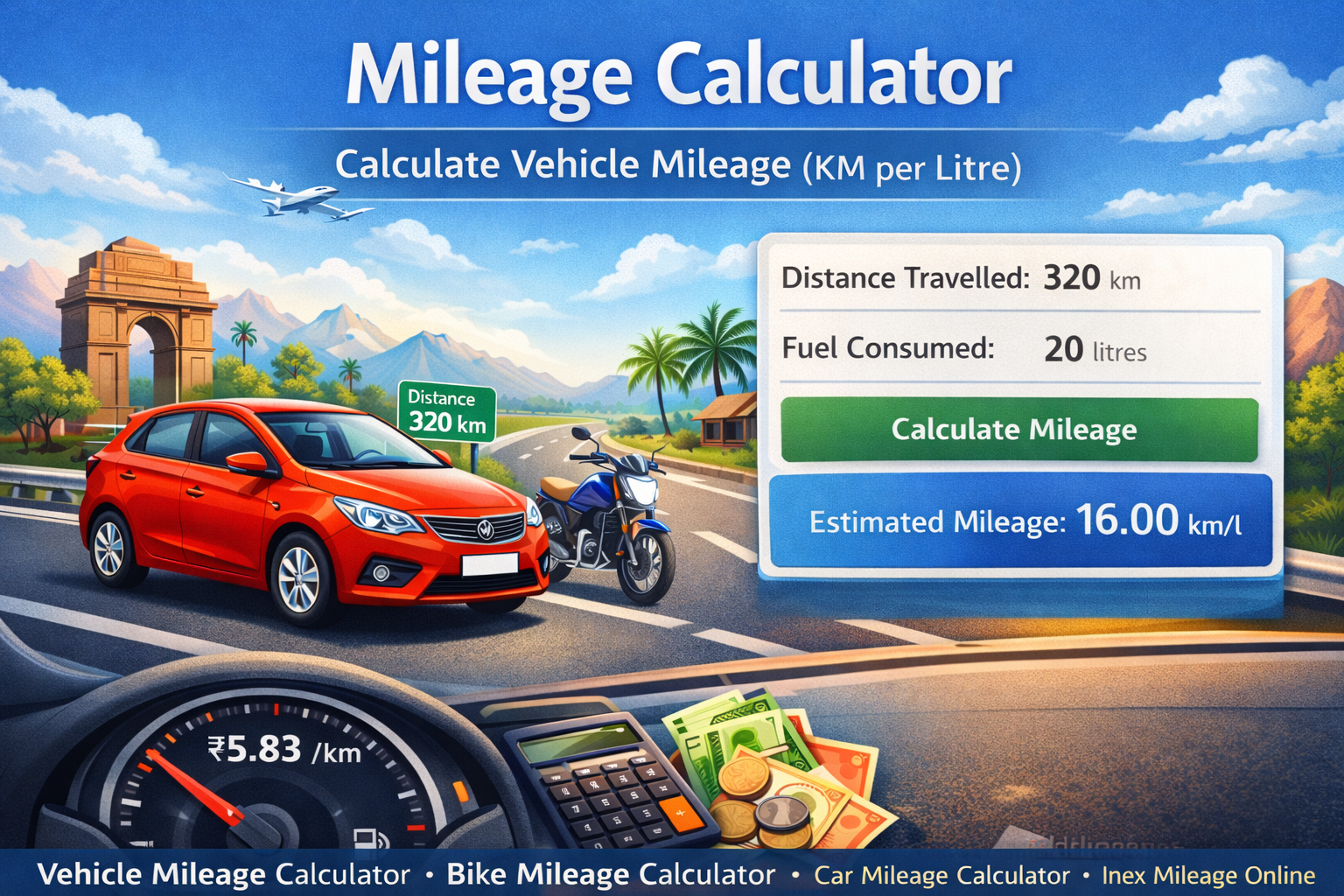Mileage Calculator – Calculate Vehicle Mileage (KM per Litre) Online in ...