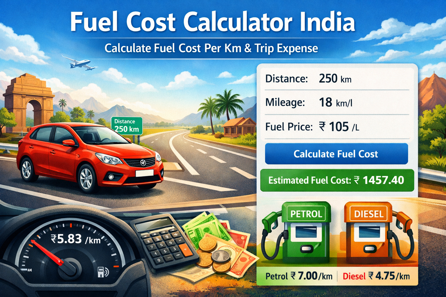 Fuel Cost Calculator India – Calculate Fuel Cost Per Km & Trip Expense ...